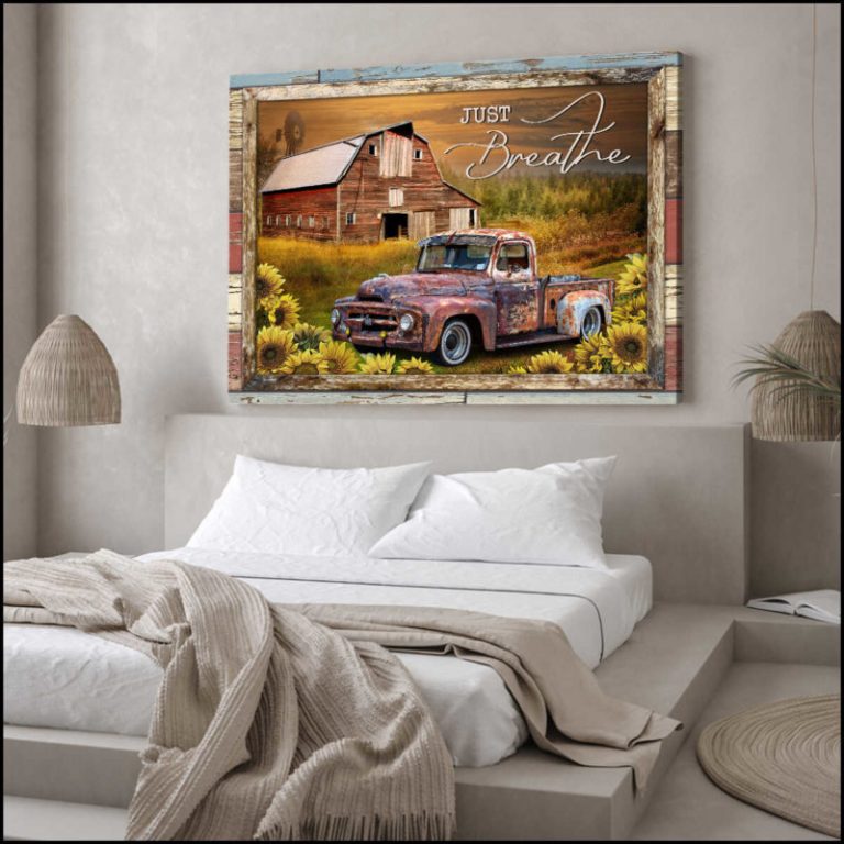 Canvas Farmhouse Wall Art Decor Just Breathe Old Barn and Rustic Farm ...